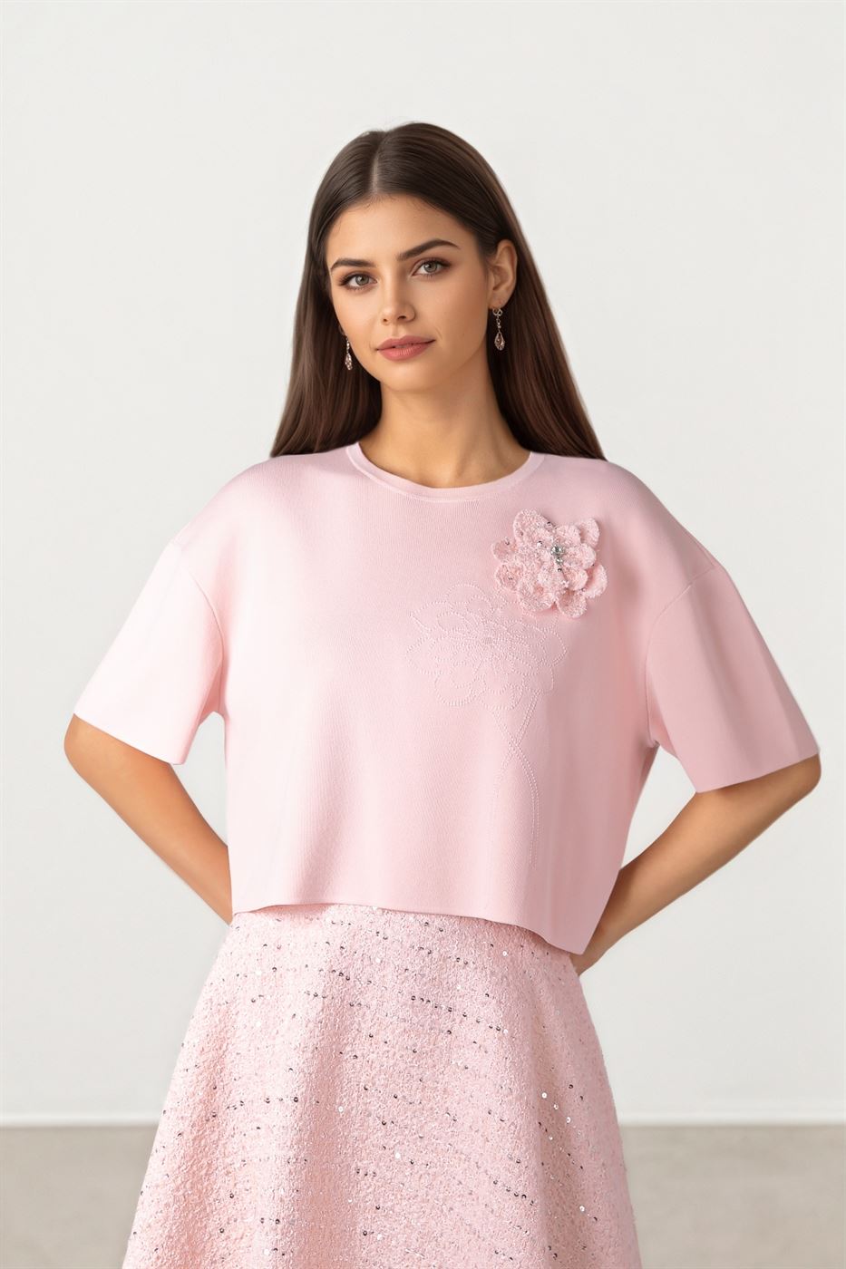 LOOSE PINK KNITTED TOP - Femi9 EG