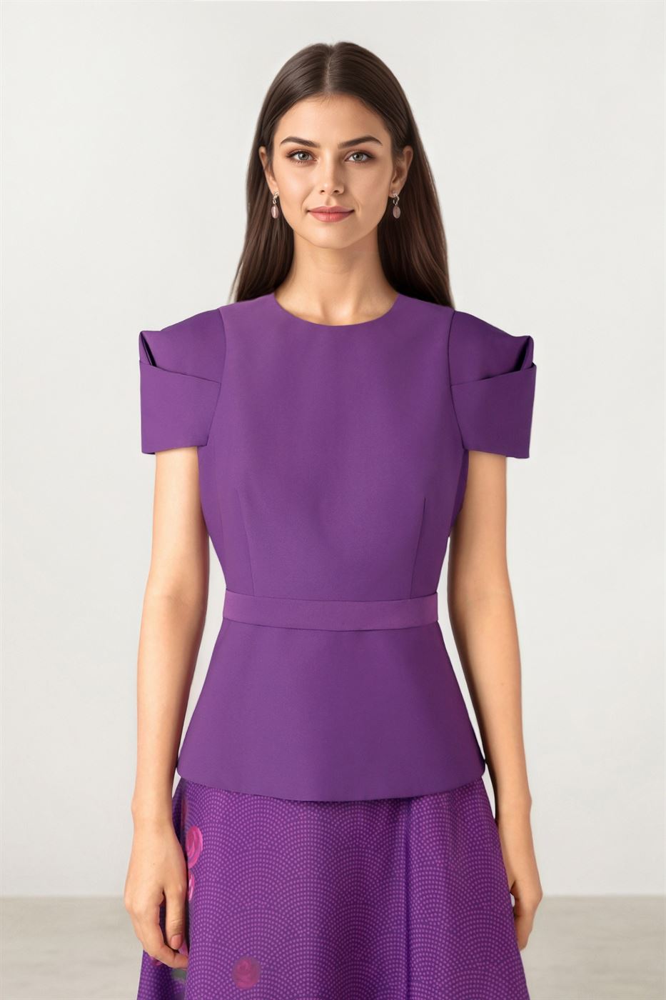 Fitted Peplum Top in Purple Crepe - Femi9 EG