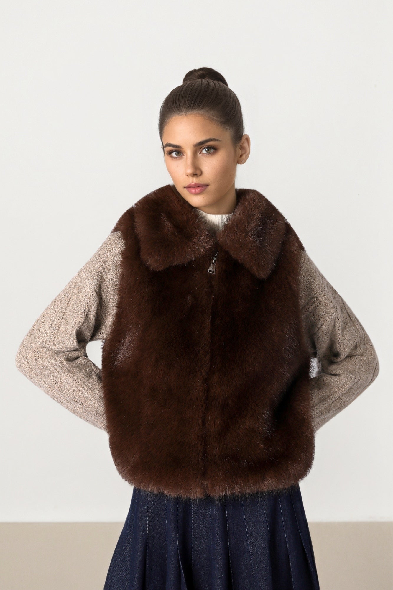Brown Fur Vest - Femi9 EG